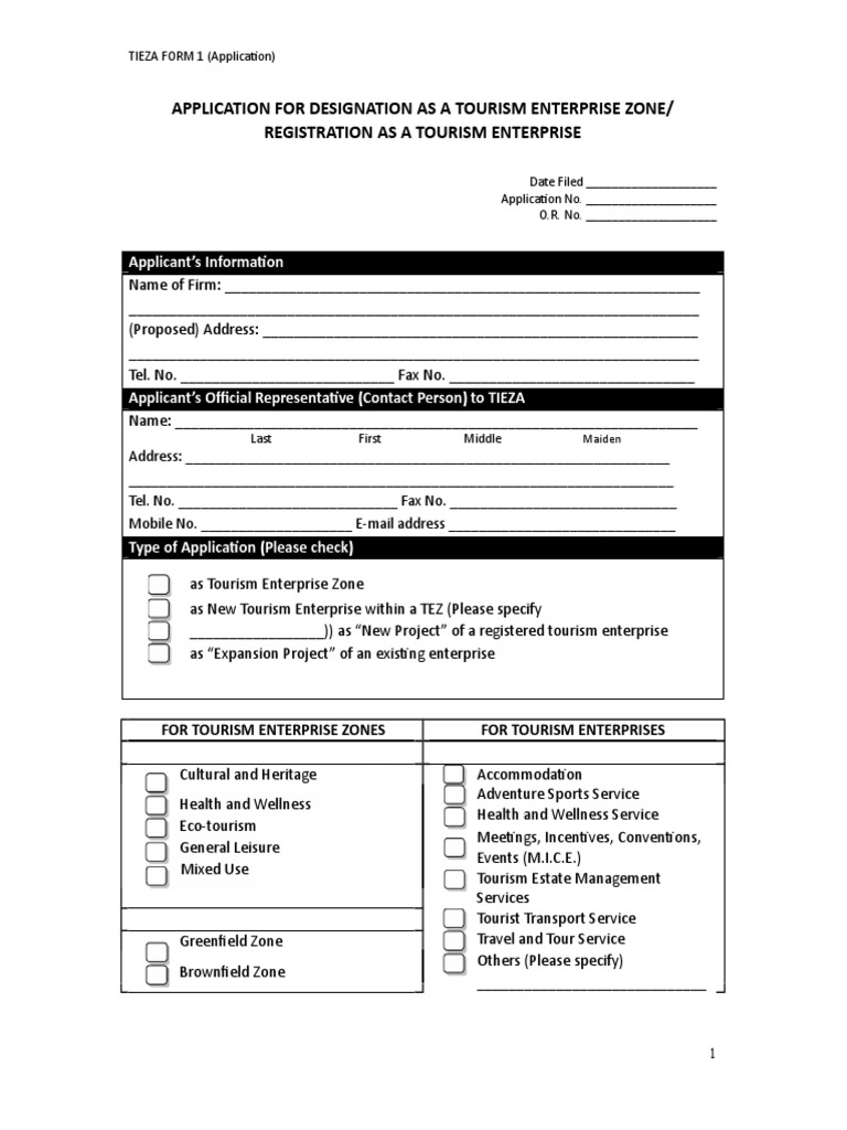 TIEZA Tourism Enterprise Application Form | PDF | Employment | Tourism