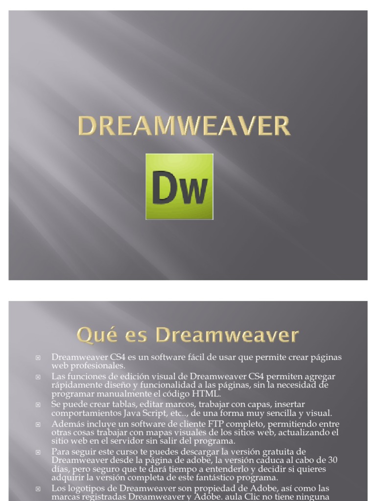 Dream Weaver Diapositivas de Kevin Vasquez Saavedra | PDF | Adobe ...