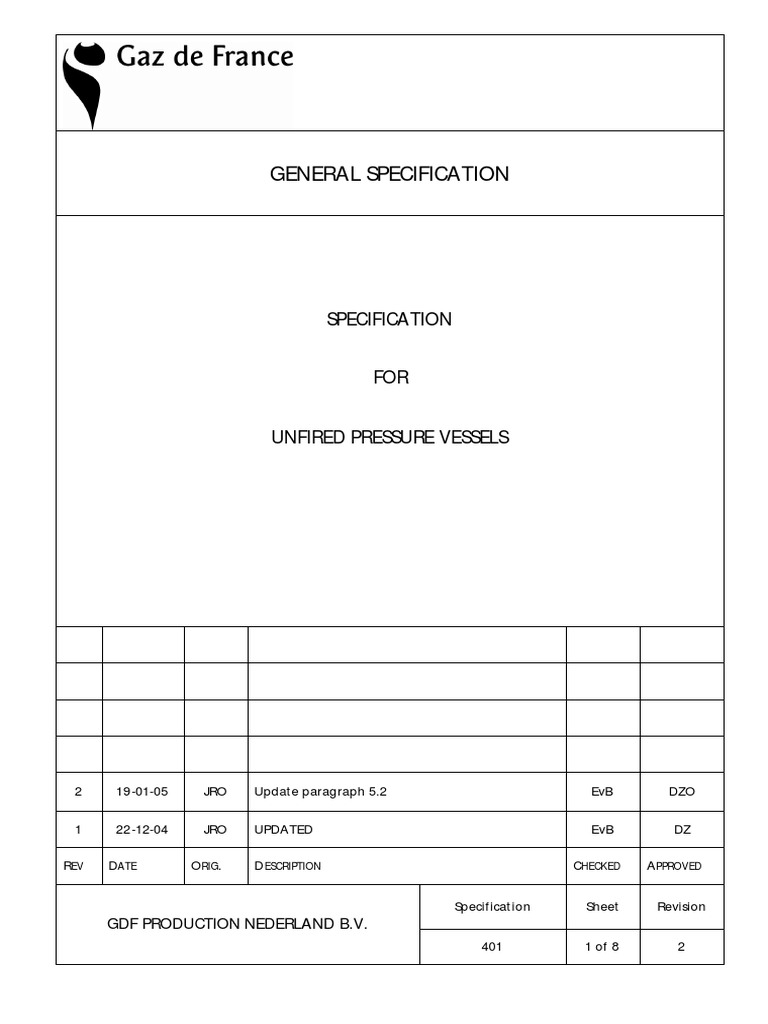 Specification 401 Rev 1129803527. 2 Unfired Pressure Vessel ...