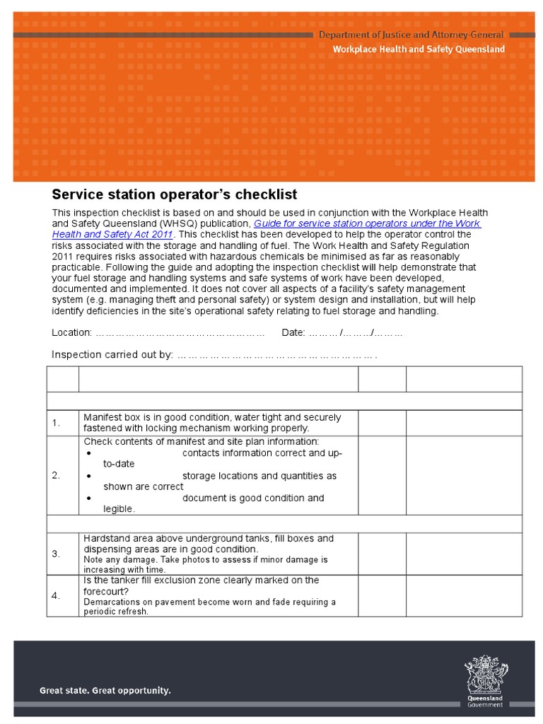 Service Station Operator's Checklist: Guide For Service Station ...
