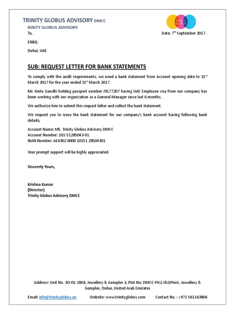 Request Letter ENBD | PDF