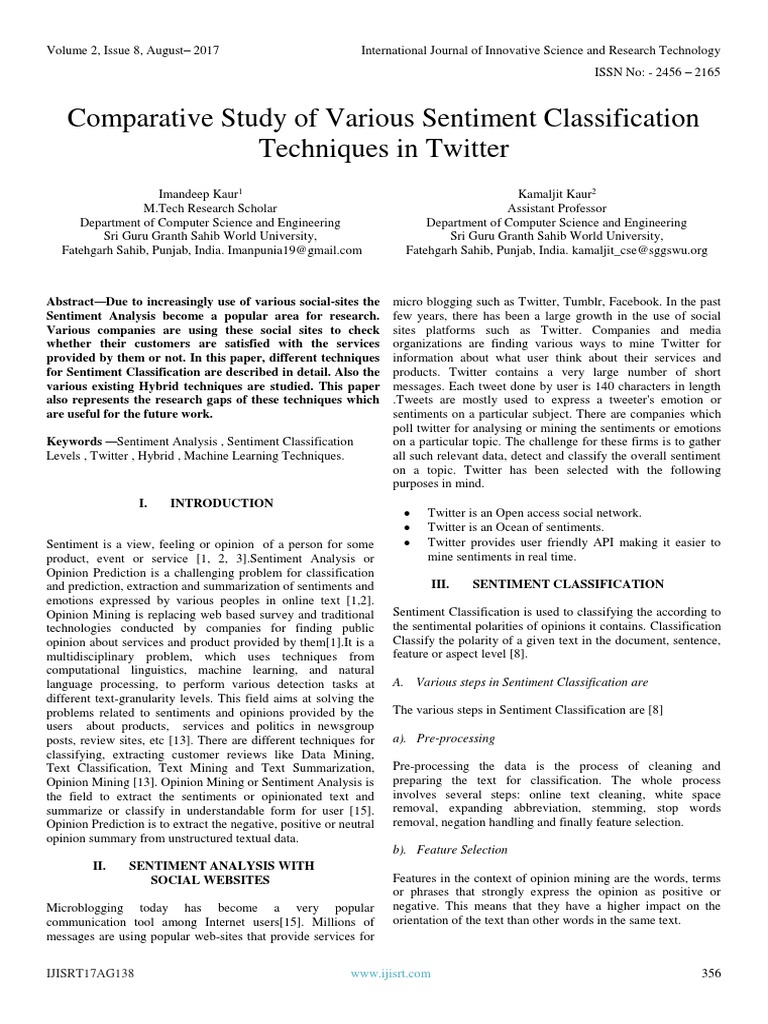 Comparative Study of Various Sentiment Classification Techniques in ... Comparative Study of Various Sentiment Classification Techniques in ...