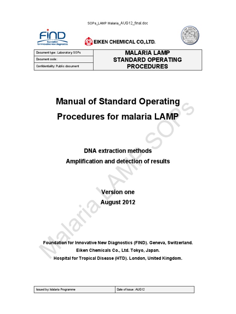 Sop Lamp Malaria Aug2012 | PDF | Primer (Molecular Biology ...