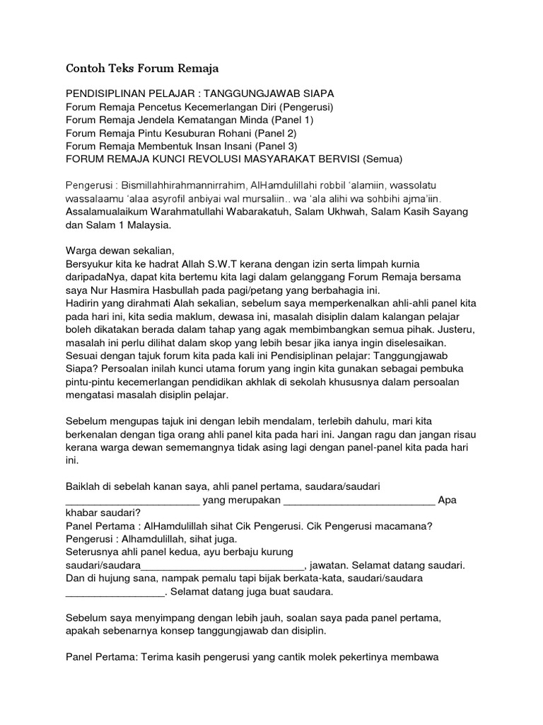 Contoh Teks Forum Remaja | PDF