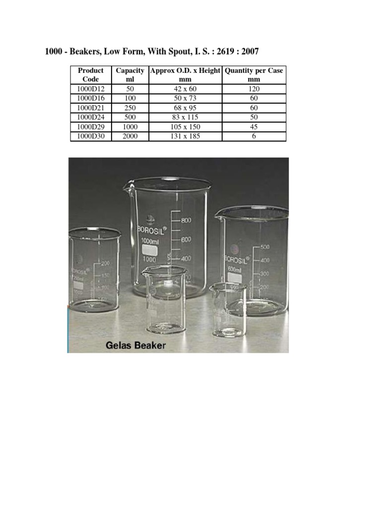 1000 - Beakers, Low Form, With Spout, I. S.: 2619: 2007 | PDF