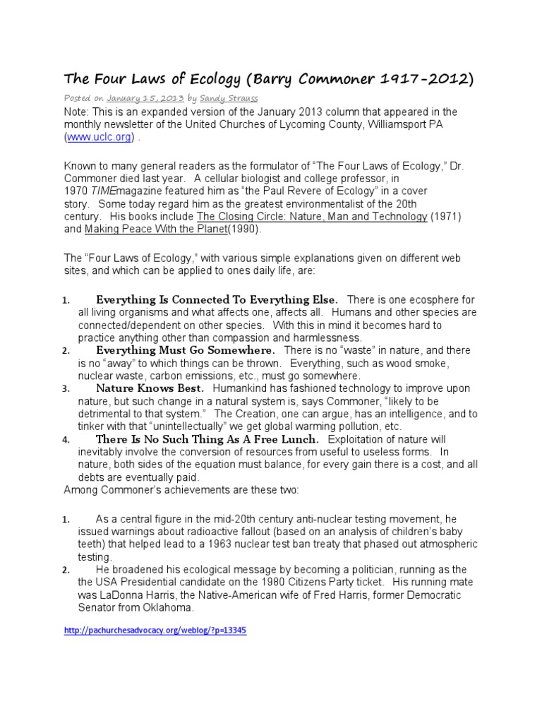 Barry Commoner's Four Laws of Ecology | PDF | Wetland | Ecosystem