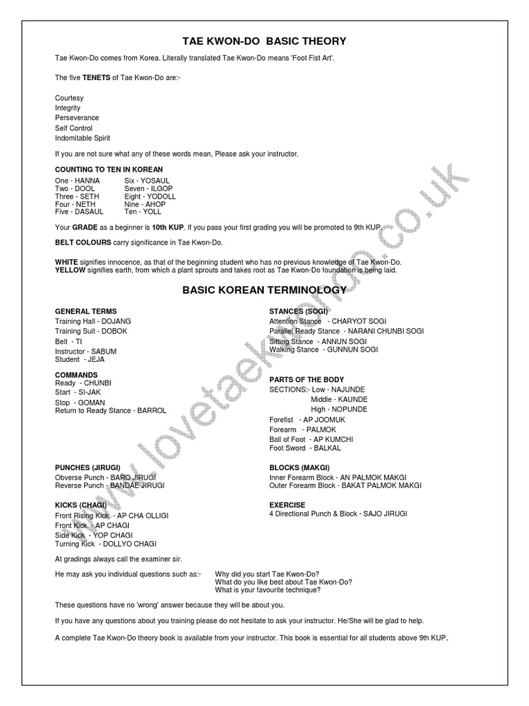 Taekwondo Terminology | PDF | Taekwondo | East Asian Martial Arts