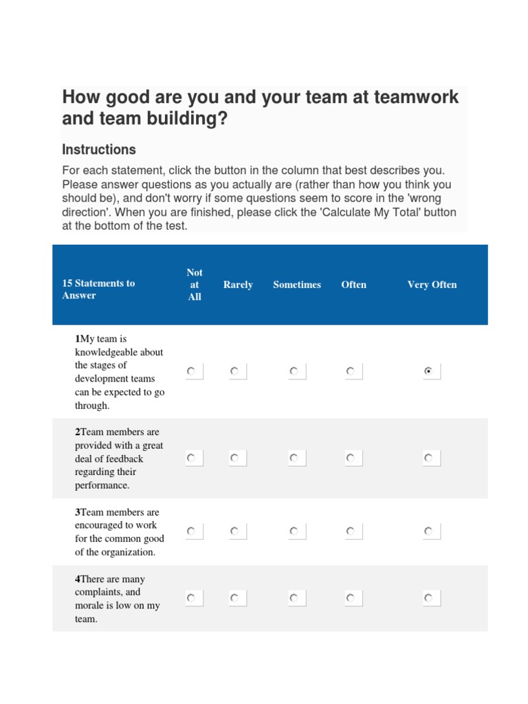 Team Building Assement Form | Download Free PDF | Team Building ...