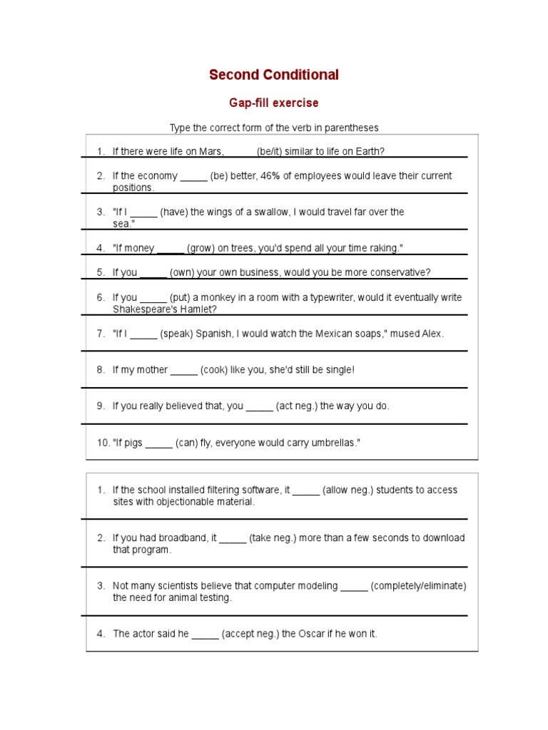Second Conditional: Gap-Fill Exercise | PDF