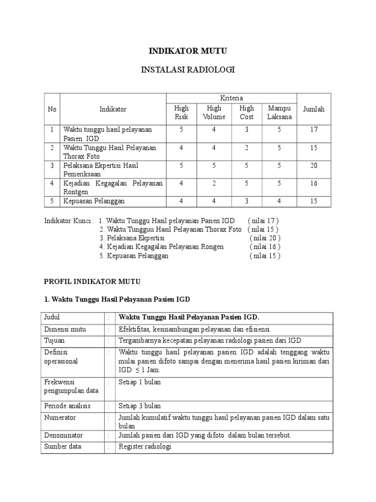 INDIKATOR MUTU Radiologi | PDF