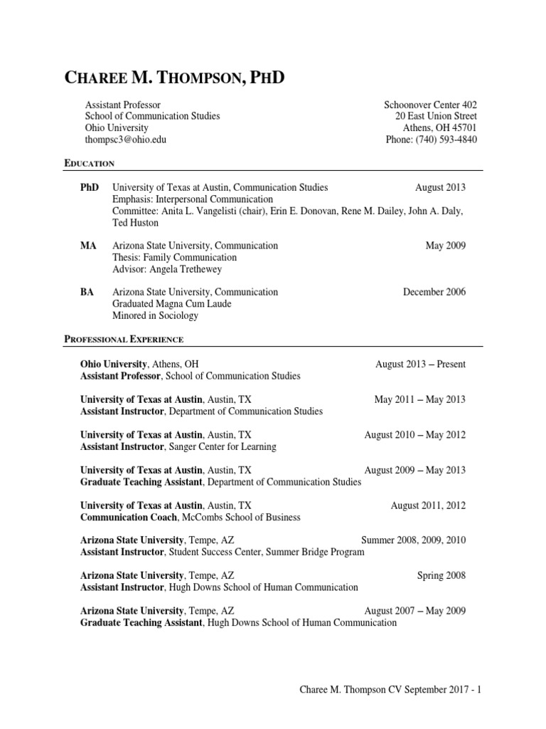 Charee M Thompson CV September 2017 | PDF | Arizona State University ...