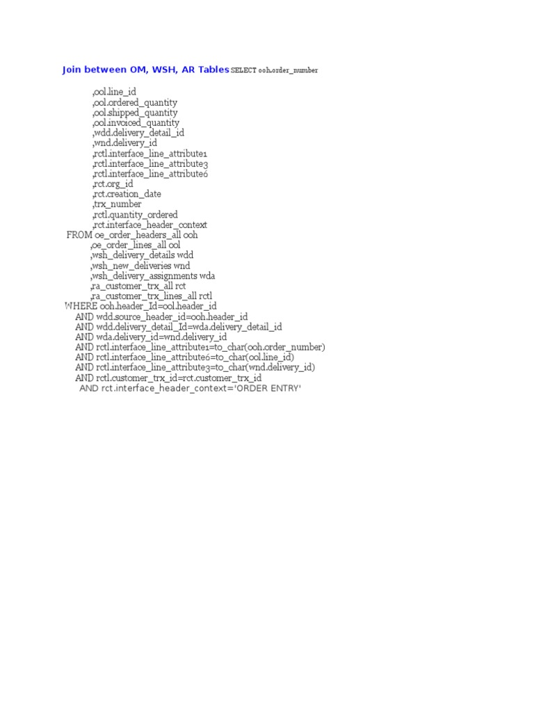 OM and WSH Table Join Query | PDF