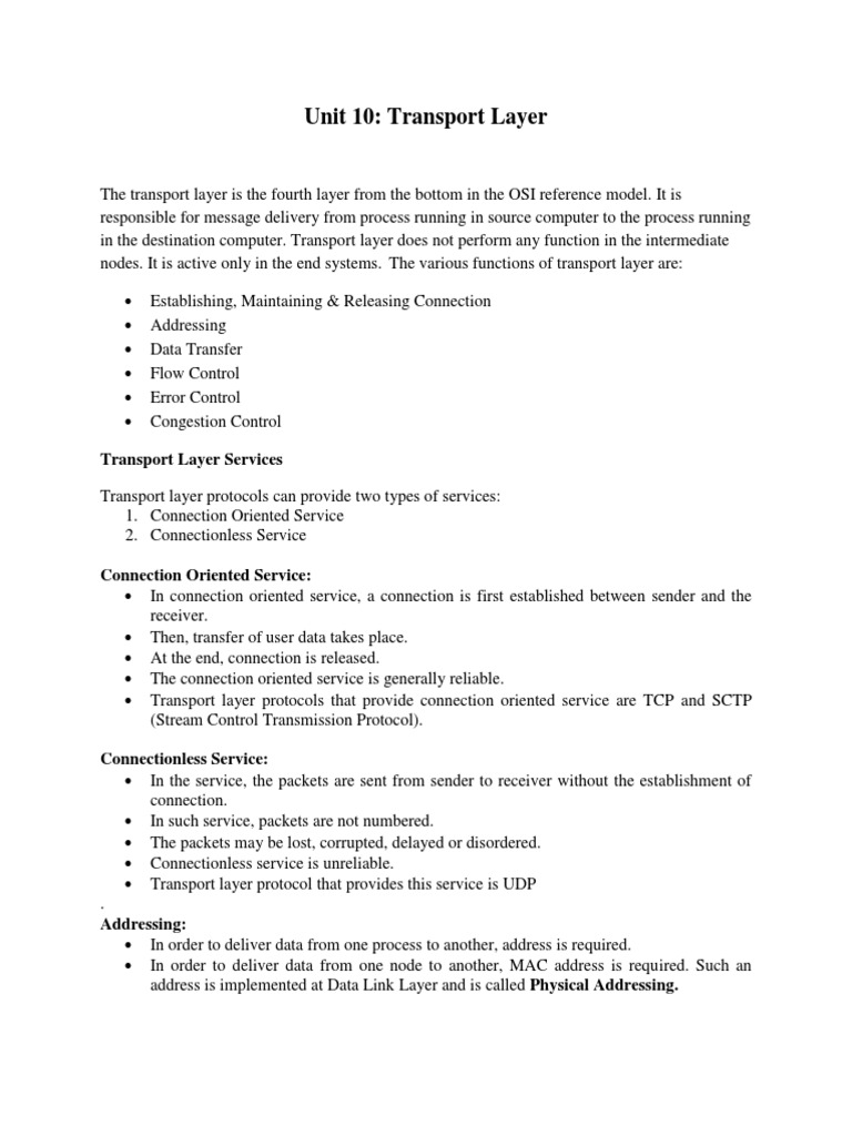 Unit 10: Transport Layer | PDF | Transmission Control Protocol | Port ...