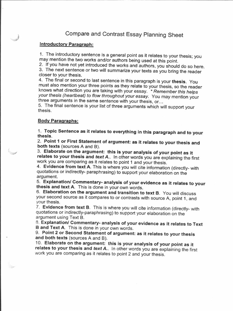 Compare and Contrast Essay Planning Sheet | PDF | Essays | Argument