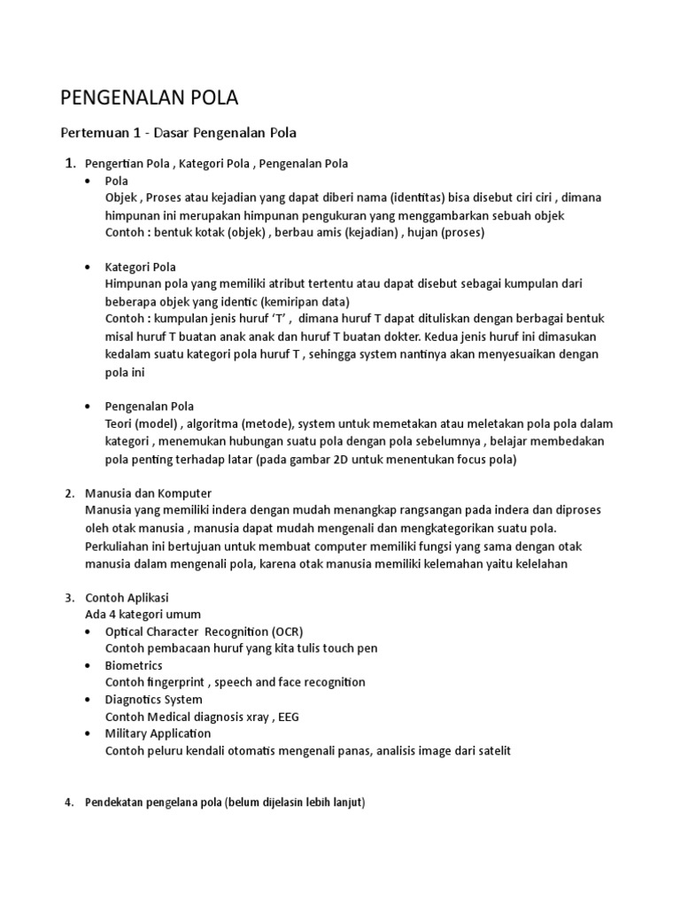 Pengenalan Pola dalam Informatika | PDF