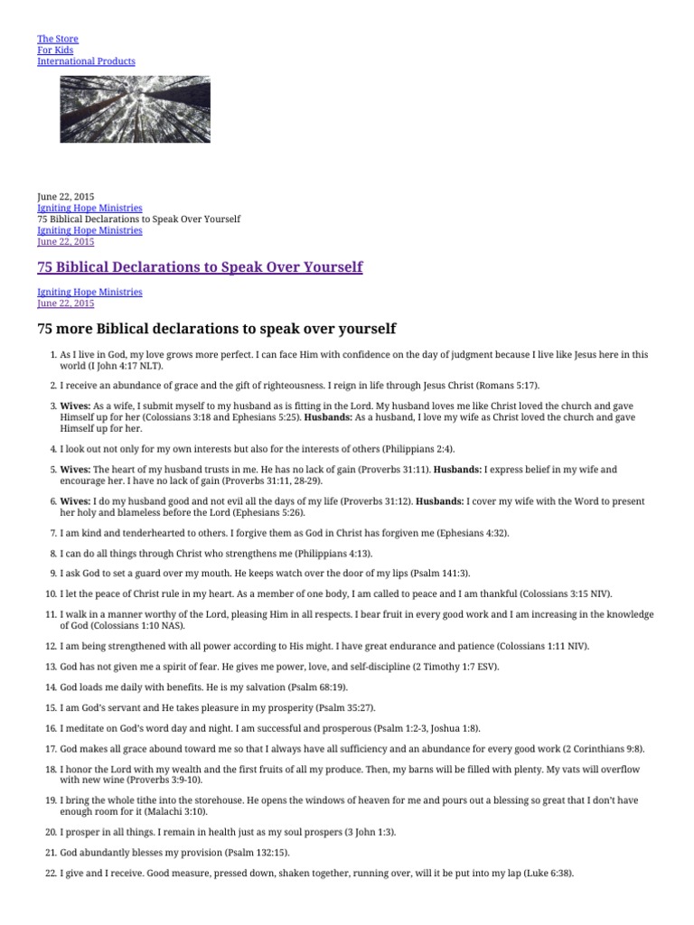 75 Biblical Declarations to Speak Over Yourself: A Guide for Daily ...