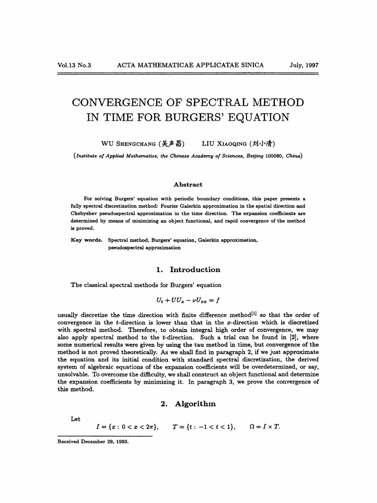 Convergence of Spectral Method in Time For Burgers' Equation | PDF ...
