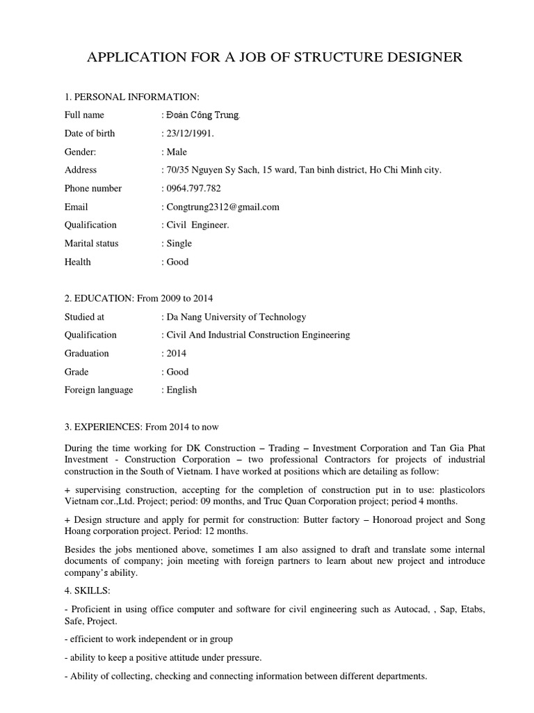 Job Application: Structure Designer Role | PDF | Career & Growth