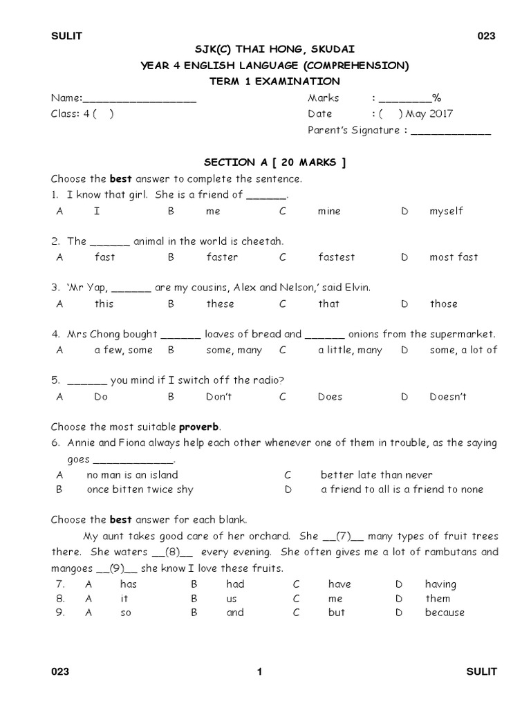 English Year 4 Paper 1 Section A | PDF | Online And Offline | Internet