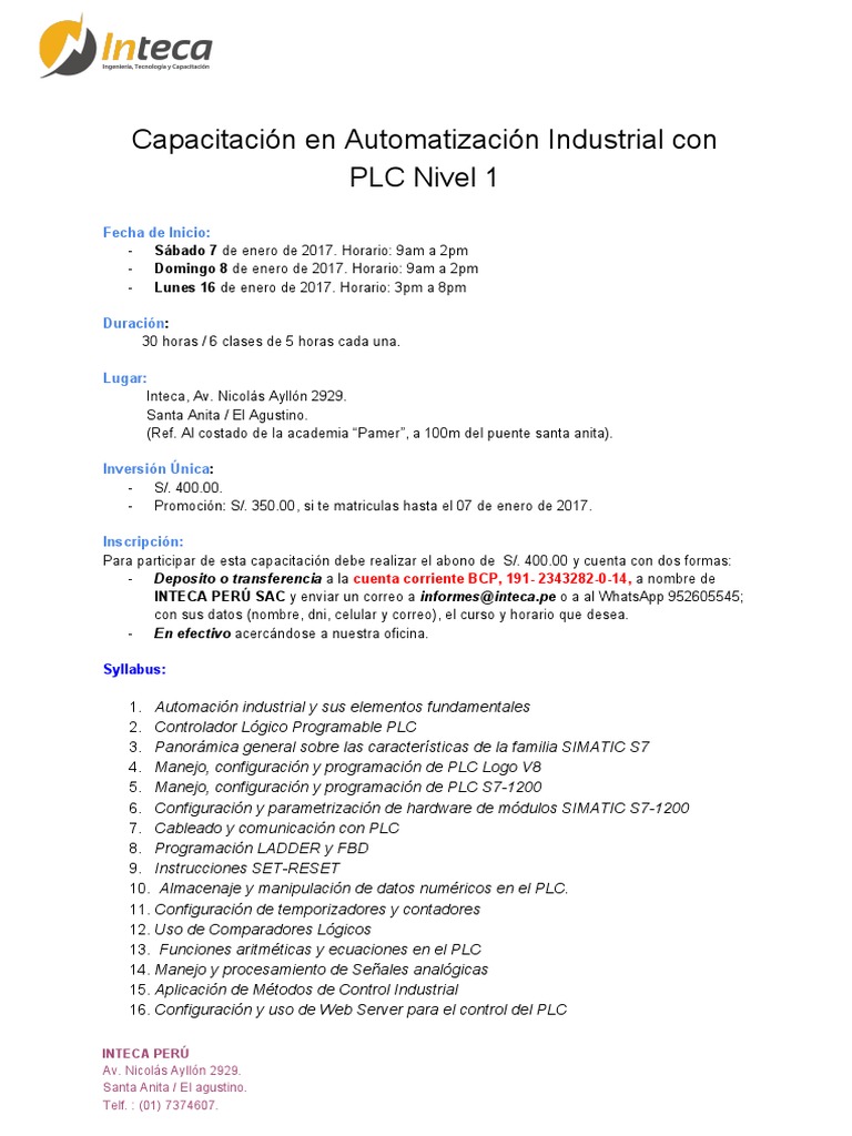 Capacitación en Automatización Industrial Con PLC NIVEL 1 | PDF ...