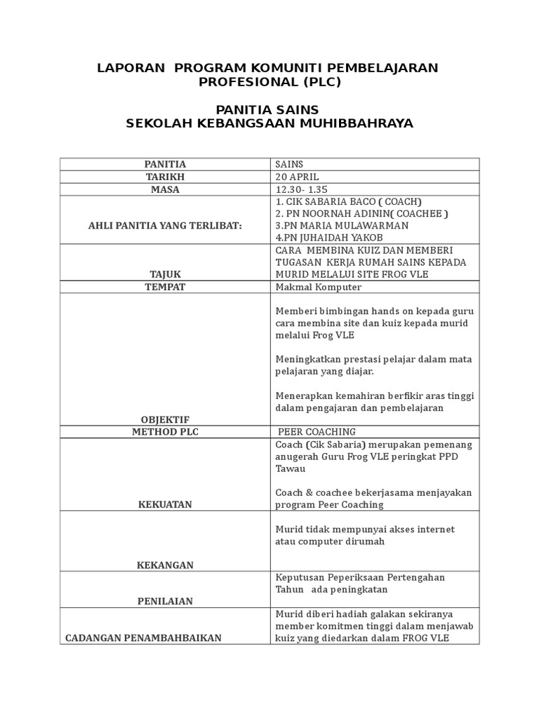 Laporan PLC Panitia Sains | PDF