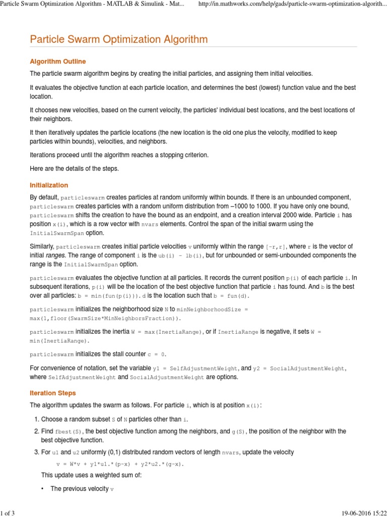 Particle Swarm Optimization Algorithm - MATLAB & Simulink - MathWorks India | PDF | Mathematical ...