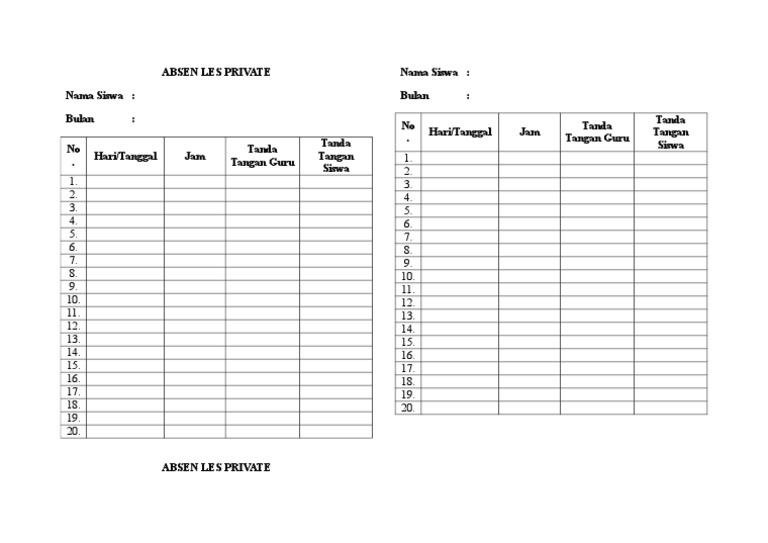 Absen Les Private | PDF