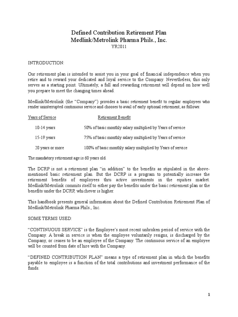 Defined Contributions Retirement Plan | PDF | Pension | Employment