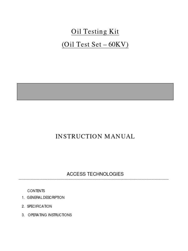 Transformer Oil Testing Kit Manual | PDF | Electrical Breakdown ...