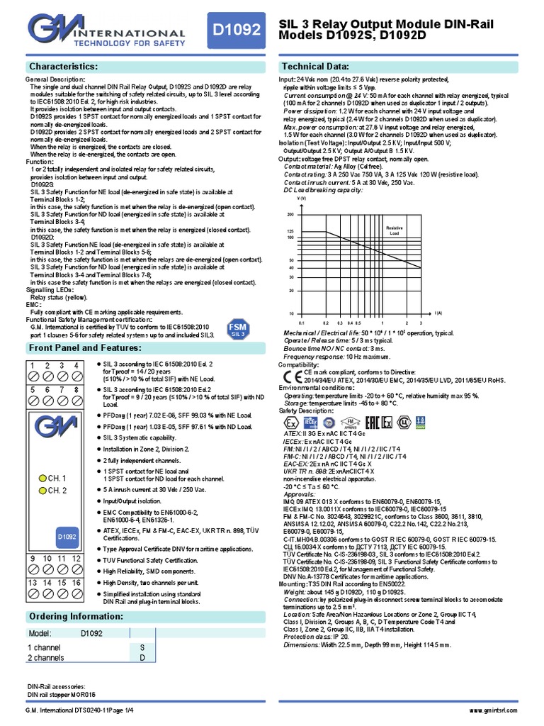 SIL 3 Relay Output Module DIN-Rail Models D1092S, D1092D ...