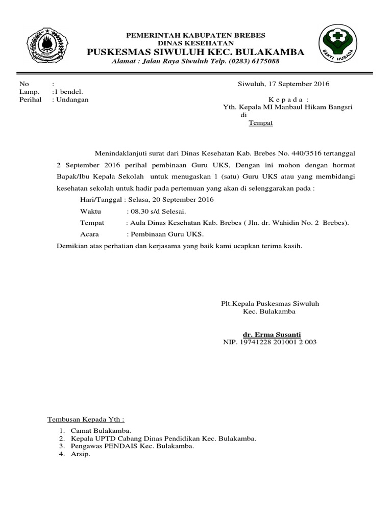 Surat Undangan Pembinaan Guru Uks Pdf