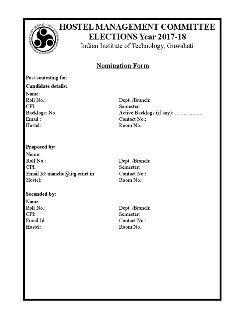 IITG Hostel Election Nomination | PDF