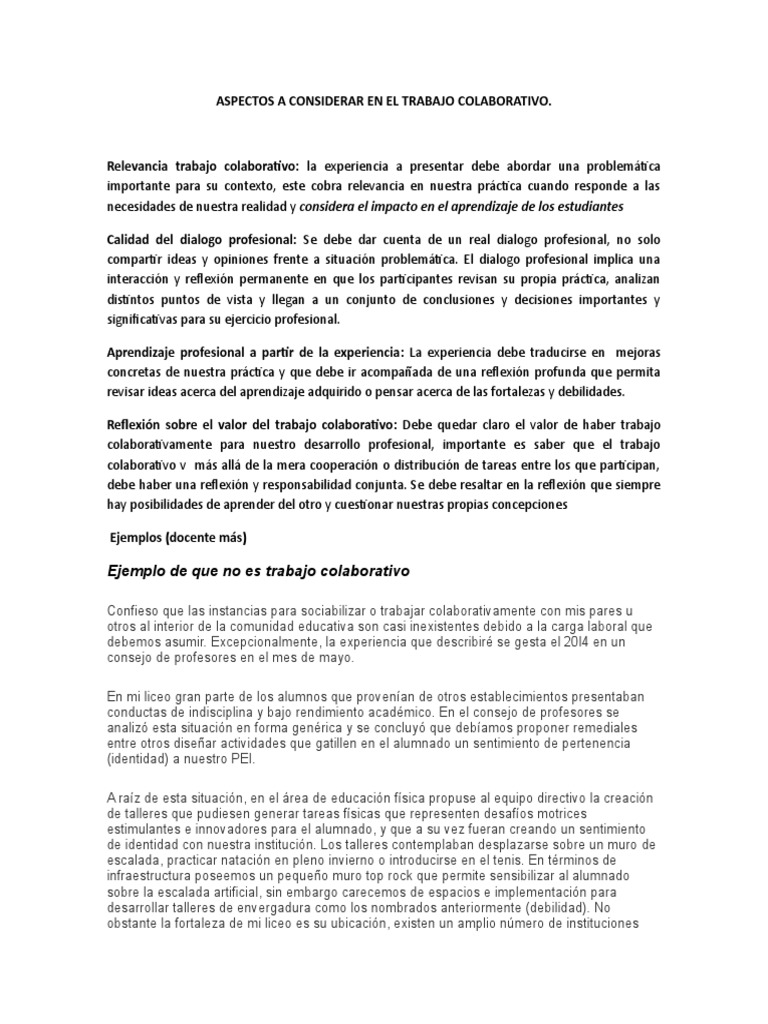 Aspectos A Considerar en El Trabajo Colaborativo | PDF | Comprensión ...