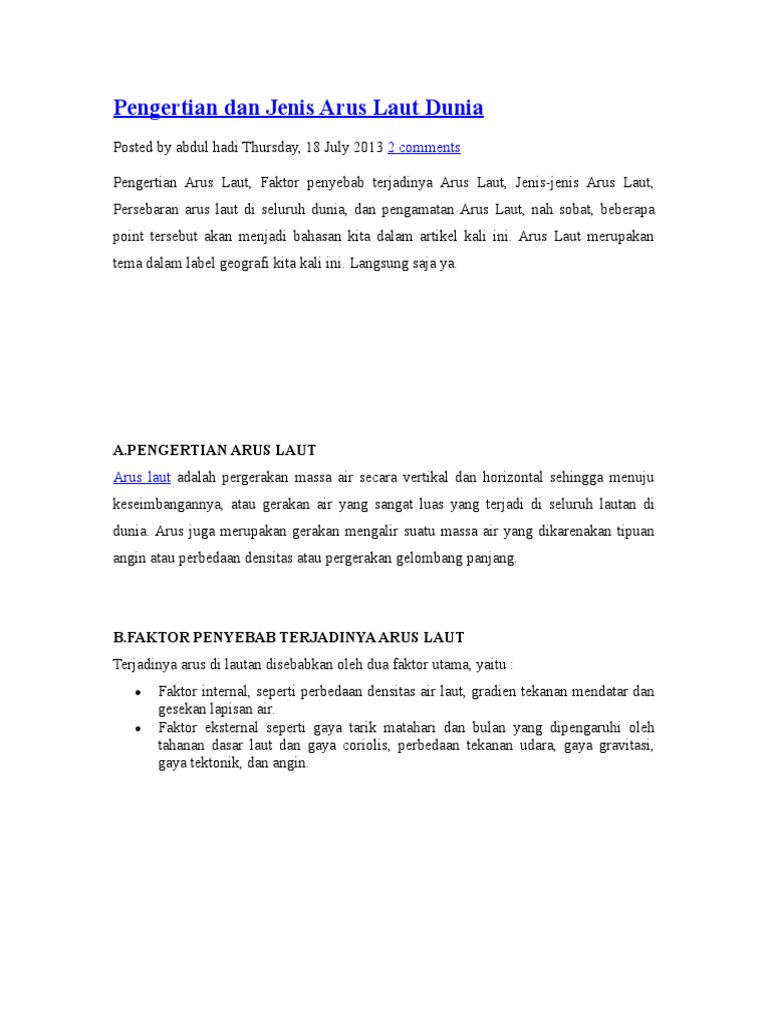 Pengertian Dan Jenis Arus Laut Dunia | PDF