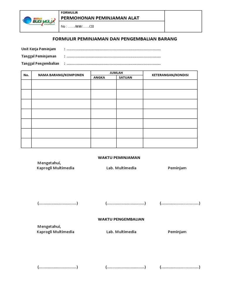 Form Peminjaman Dan Pengembalian BRG | PDF