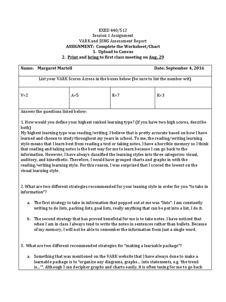 2 - Vark-Jung Worksheet | PDF | Learning Styles | Test (Assessment)