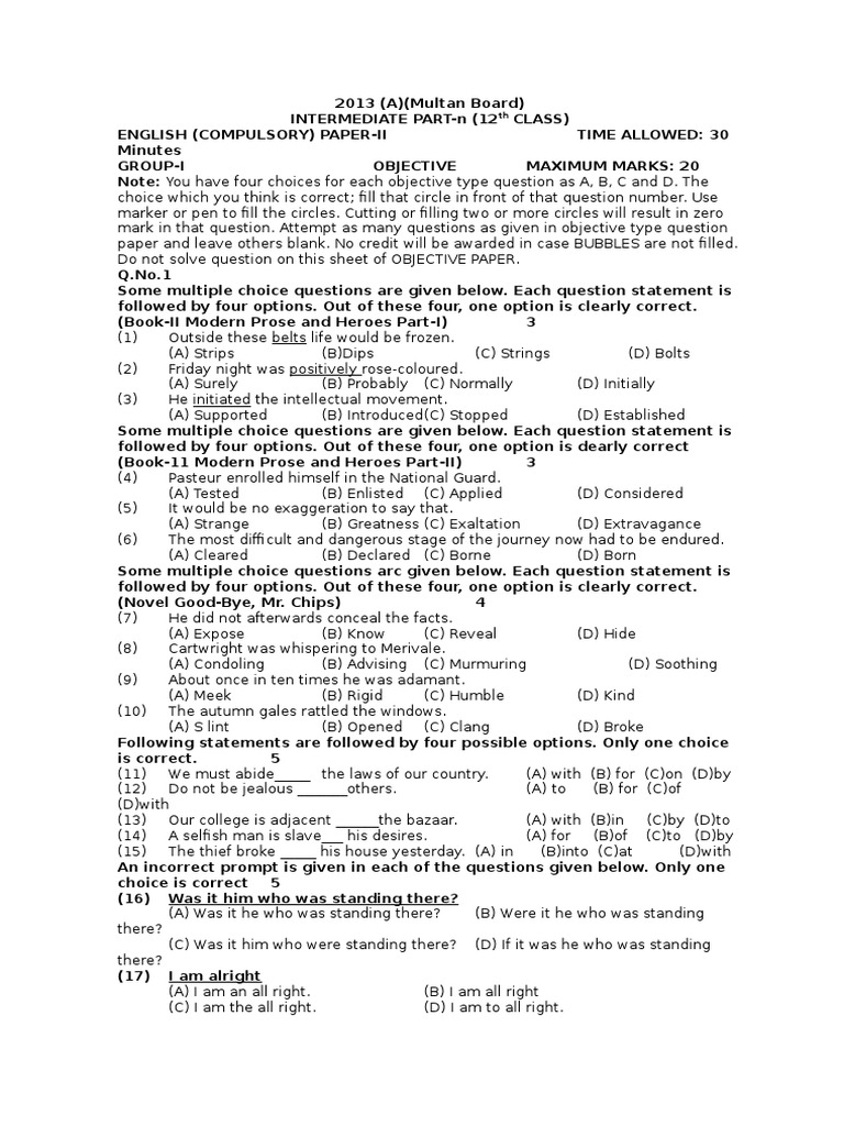 Eng II Year | PDF | English Language | Multiple Choice