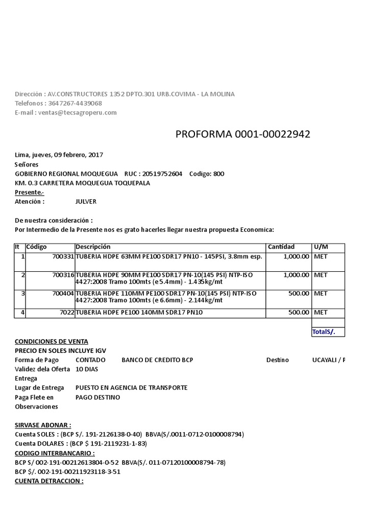 Modelo de Proforma de Tuberia | PDF | Business