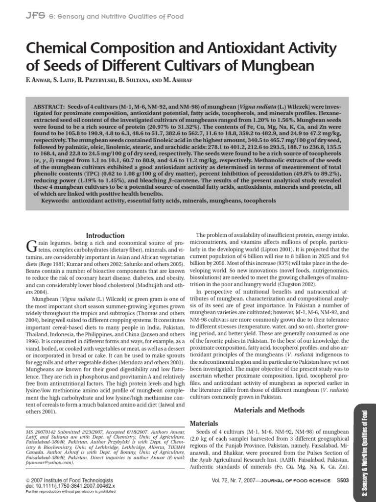 Chemical Composition of Mung Bean | PDF | Bean | Legume