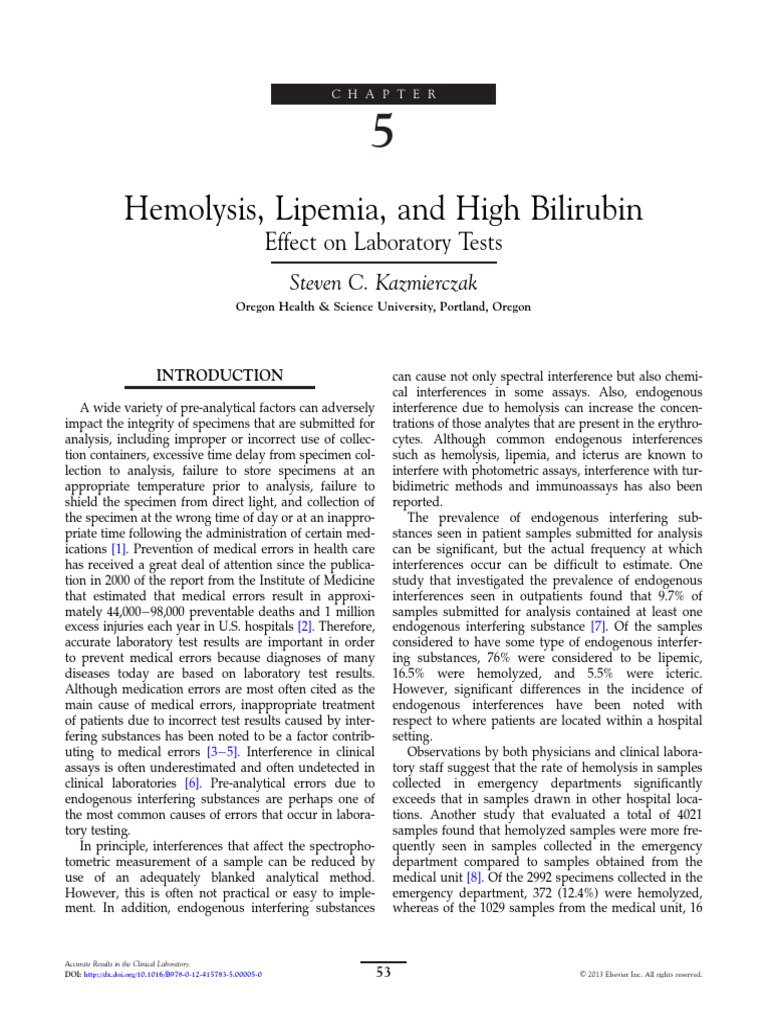 Chapter 5 Hemolysis Lipemia and High Bilirubin Effect On Laboratory ...