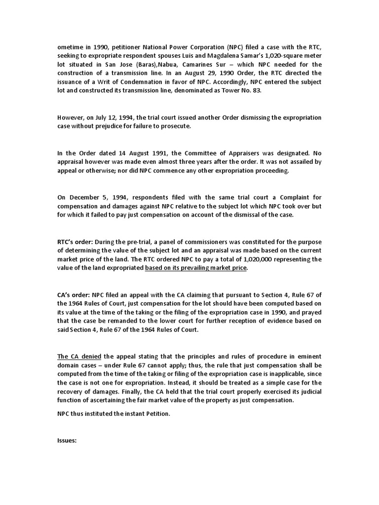Ramirez - Rule 67 Digests | PDF | Just Compensation | Eminent Domain