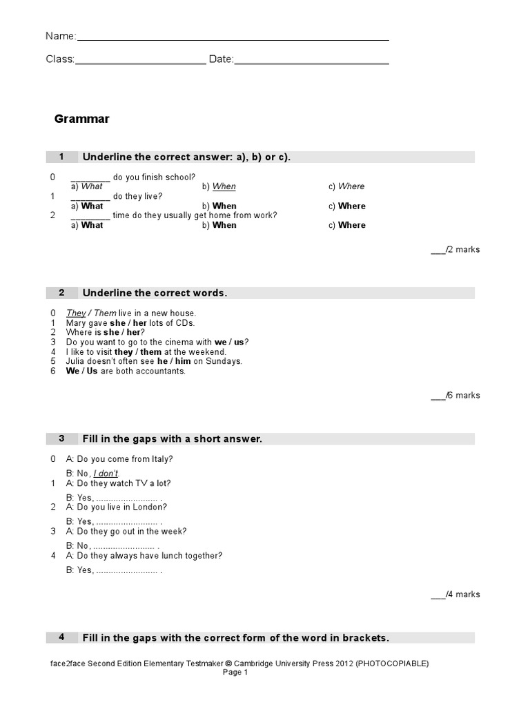 Grammar: Underline The Correct Answer: A), B) or C) | PDF | Leisure