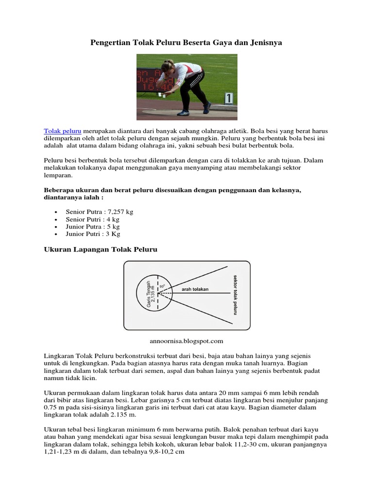 Pengertian Tolak Peluru Beserta Gaya Dan Jenisnya | PDF