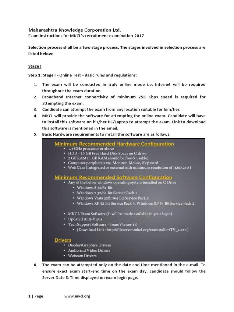MKCL Stage I Exam Process | PDF | Test (Assessment) | Server (Computing)