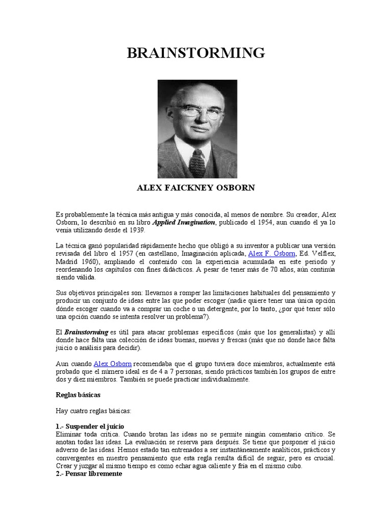 Brainstorming según Alex Osborn | PDF | Lluvia de ideas | Creatividad