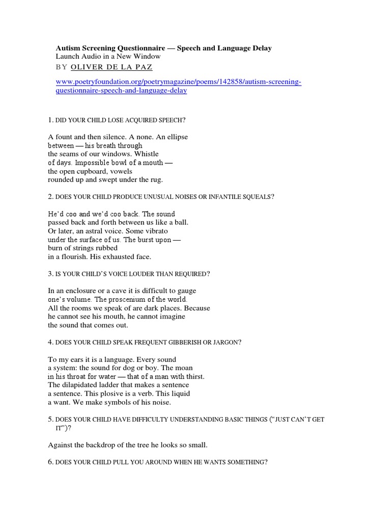 Autism Screening Questionnaire | Linguistics | Human Communication