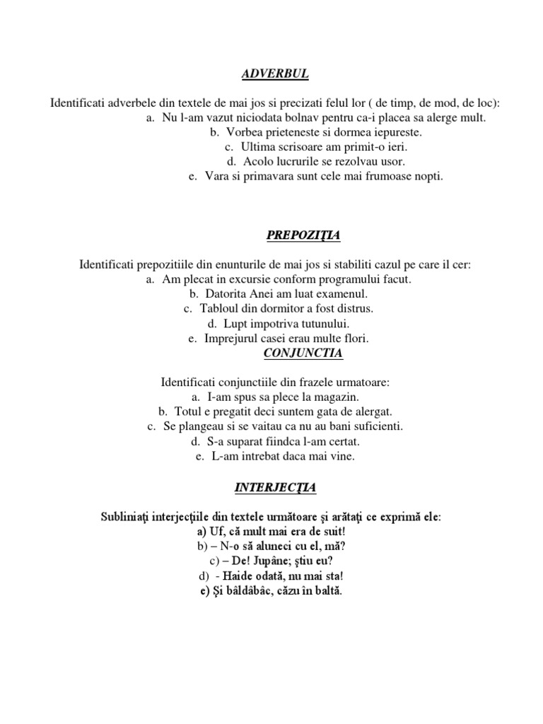 ADVERBUL, Interjectia, Conjunctia, Prepozitia | PDF