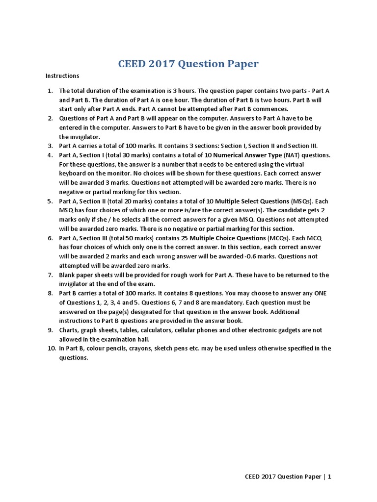 CEED 2017 Question Paper | PDF | Ahimsa | Malaria