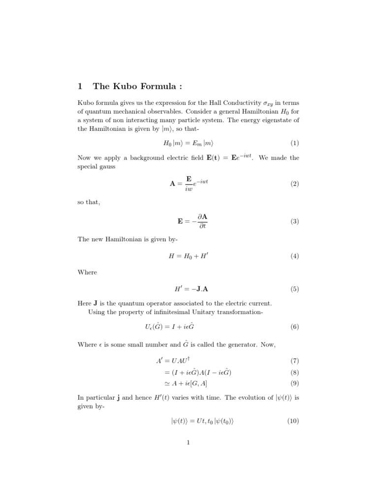 Kubo Formula | Hamiltonian (Quantum Mechanics) | Condensed Matter