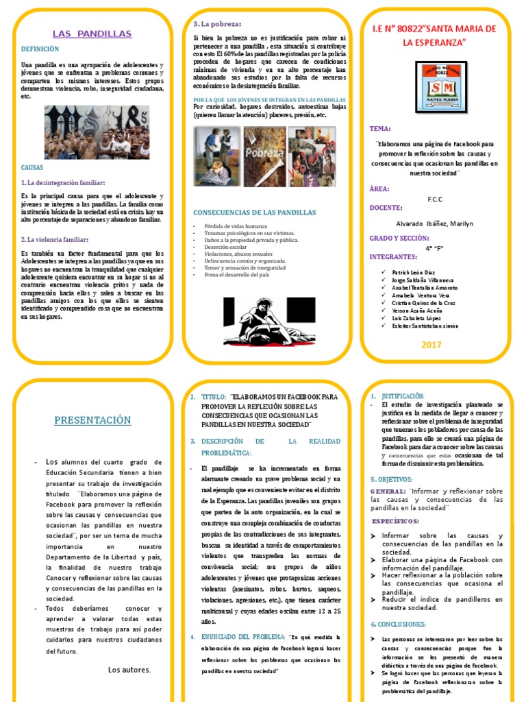 TRÍPTICO de Pandillaje | PDF | Juventud | Sicología